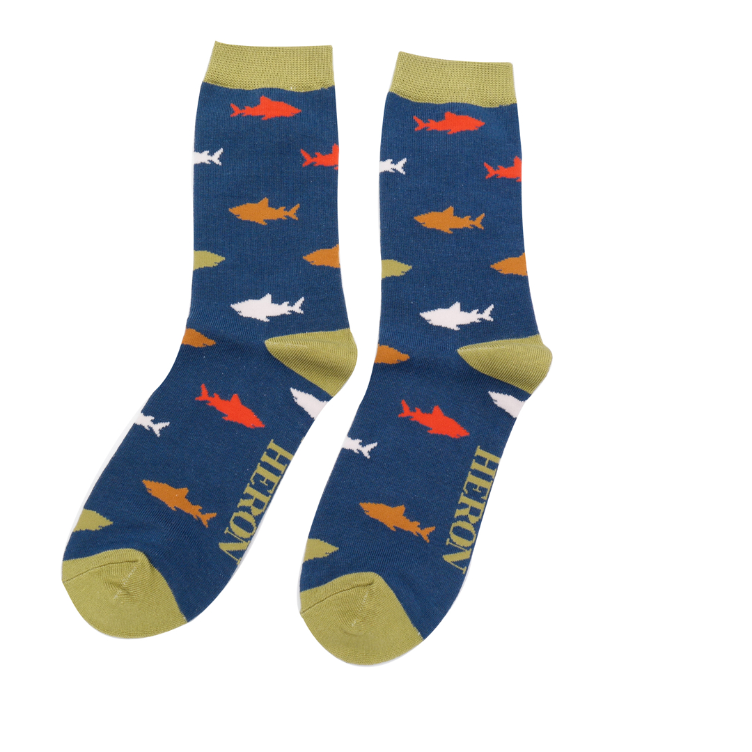 Mr Heron Navy Shark Socks The Haven Home Interiors